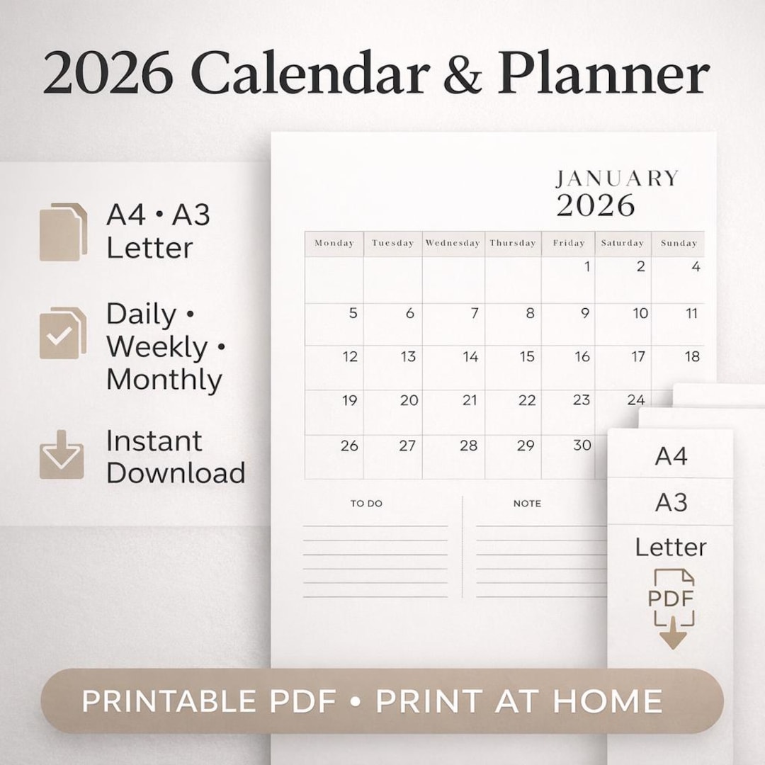 2026 Digital Planner & Calendar PDF — Daily Weekly Monthly Printable ...