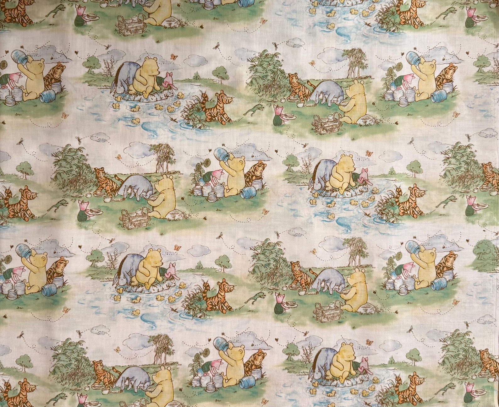Classic Winnie the Pooh Scenic Picnic Ducklings Cotton Fabric Fat ...