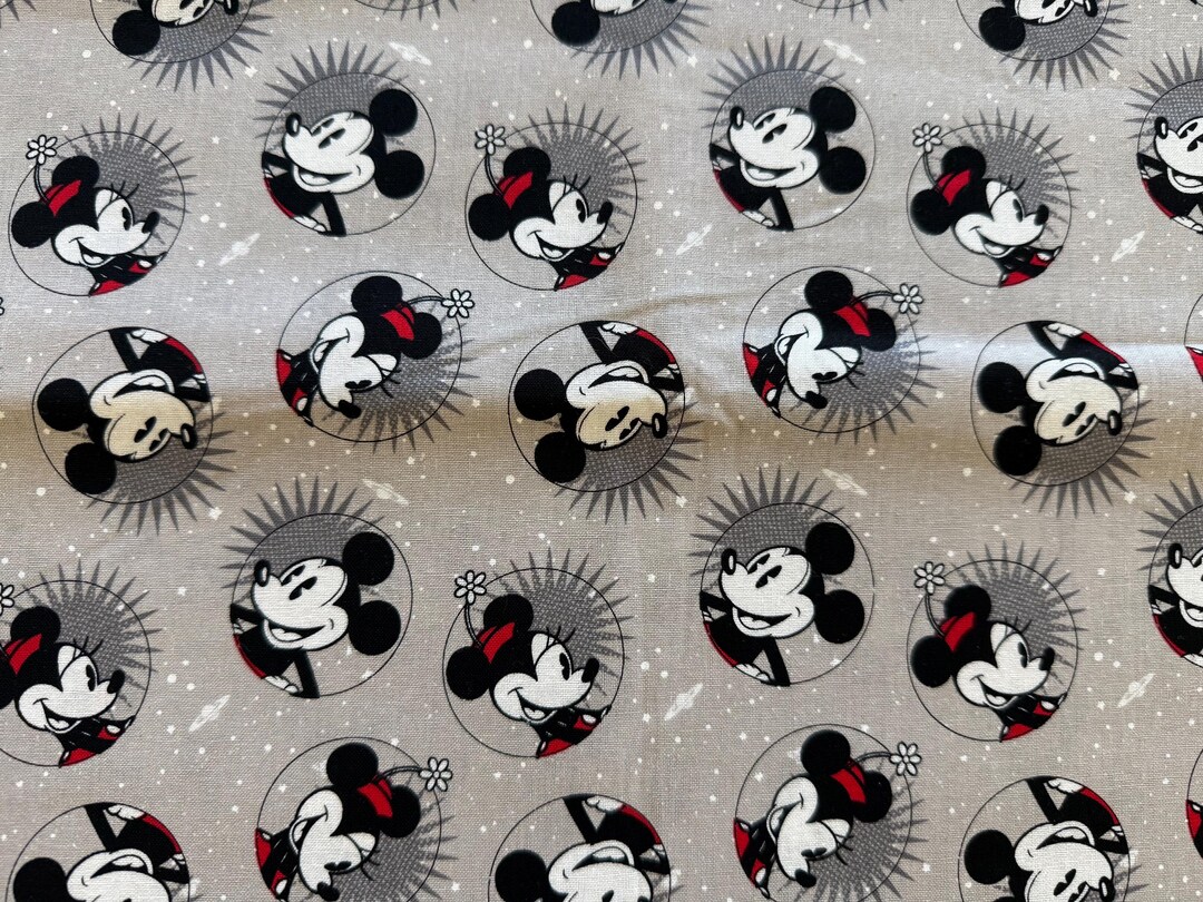 Disney: 1 1/8 Yards Mickey Minnie Gray Circle Badge Toss Cotton Fabric ...