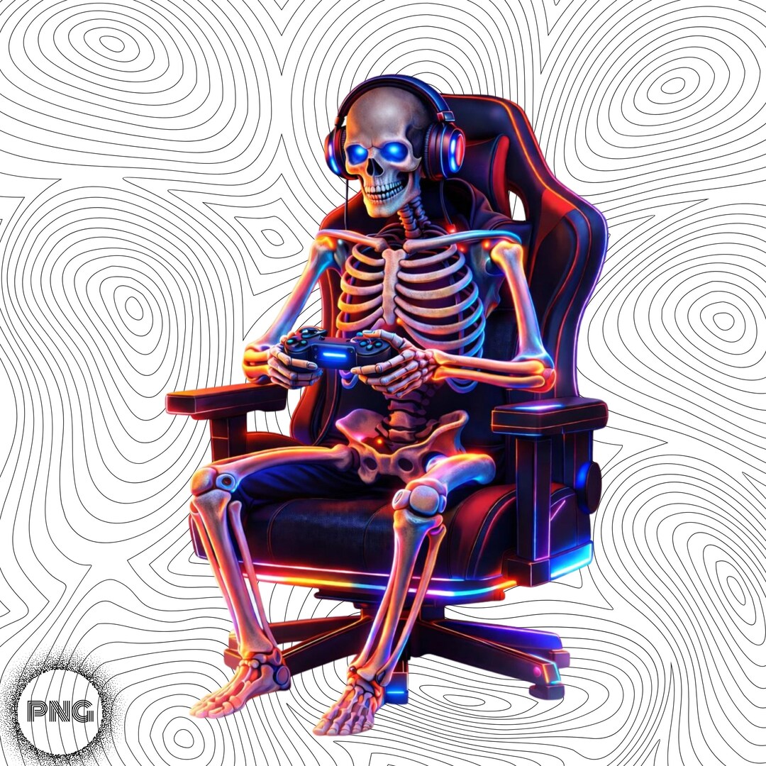 Gamer Skeleton PNG: Neon Skull Gaming Clipart Gamer Room Decor Png ...