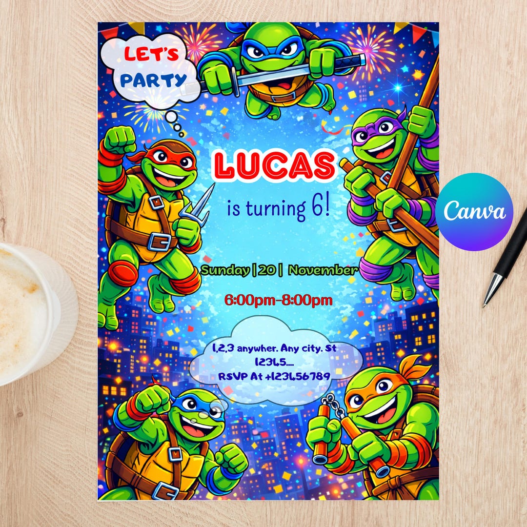 Editable Ninja Turtle Style Birthday Invitation | Karate Birthday ...