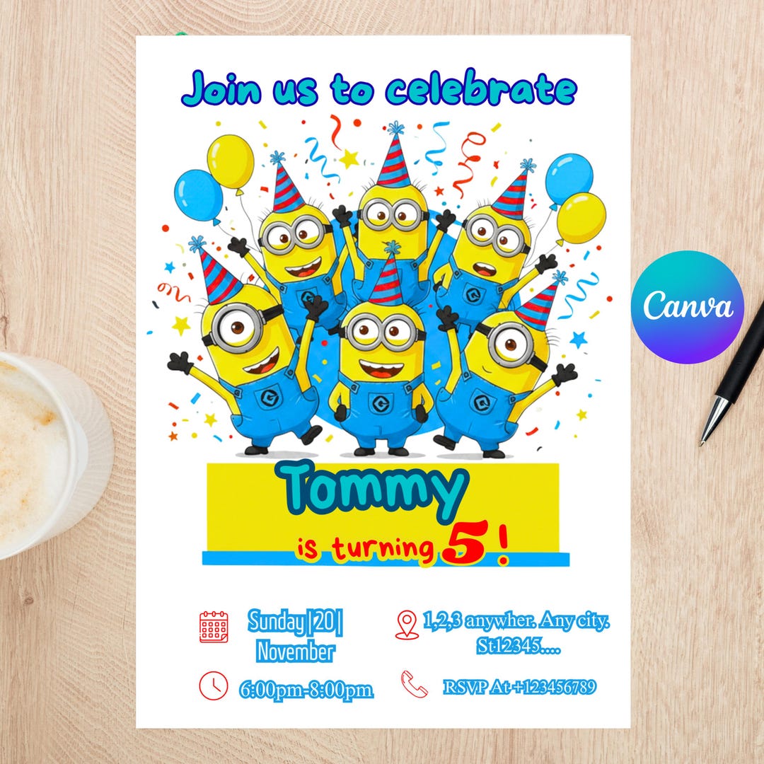 Editable Yellow Minions Birthday Invitation | Minion Birthday Party ...