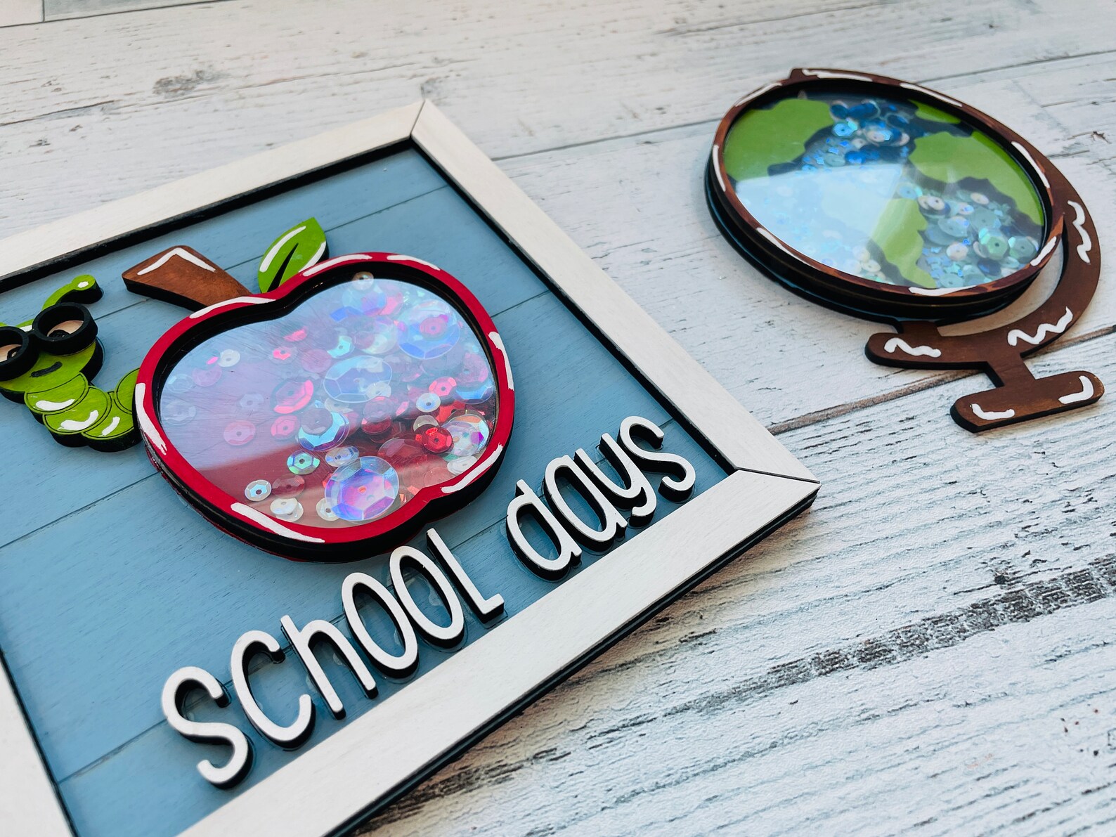 Teacher School Days Shaker Set Frame Shiplap Apple Globe Kit Wood ...