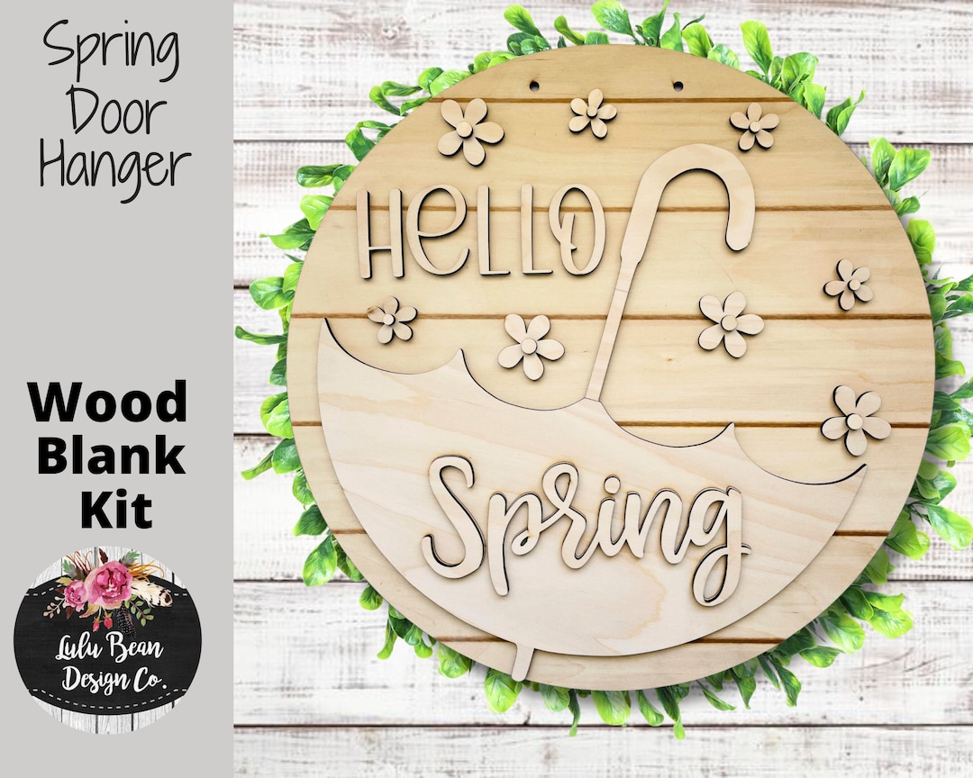 Hello Spring Umbrella Flowers Floral Round Sign Cutout Shapes, Door ...