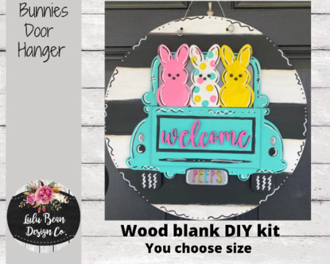 Welcome Bunnies Truck Easter Round Sign Cutout Shapes, Door Hanger ...