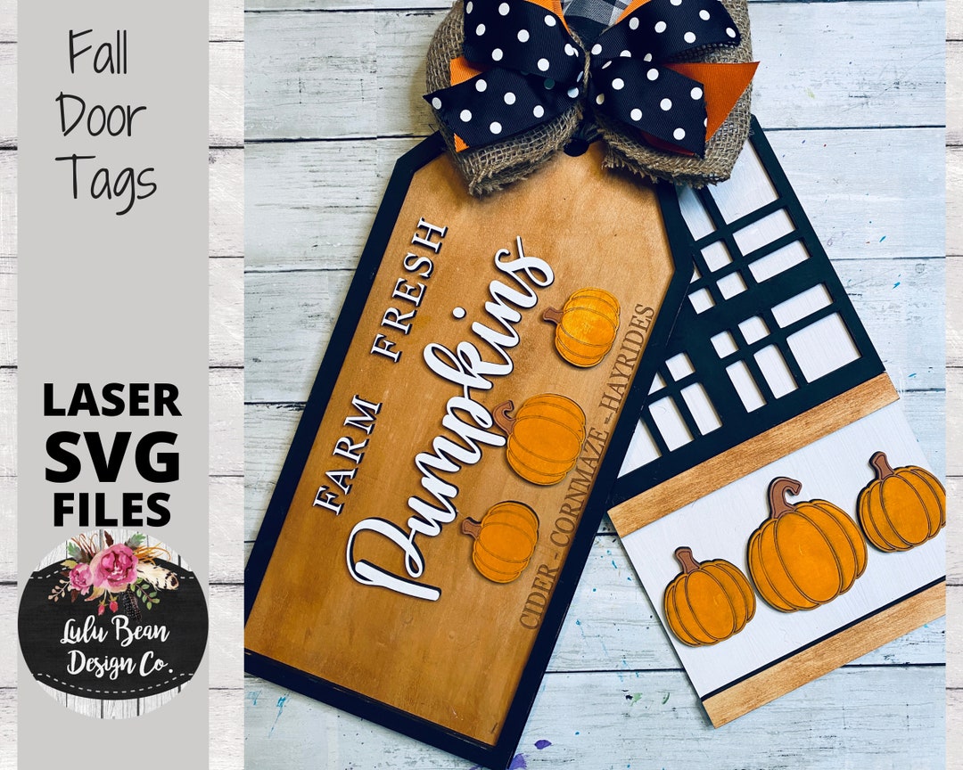 Pumpkin Patch Door Tags Plaid Sign SVG Laser Glowforge File Wood ...