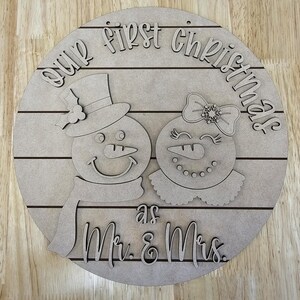 Snowman First Christmas Mr and Mrs Round Sign Cutout Shapes, Door ...