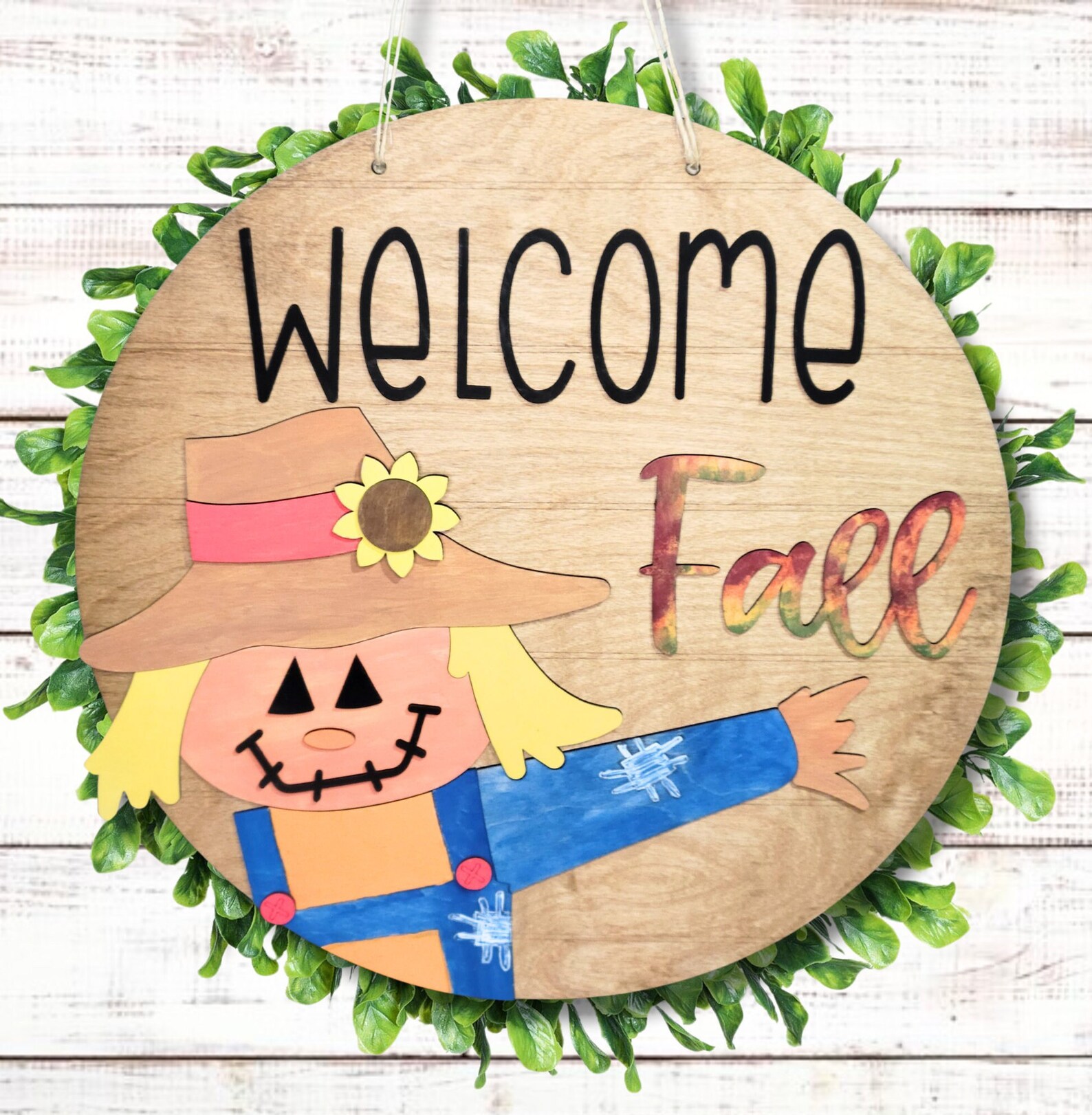 Welcome Fall Scarecrow Round Sign Cutout Shapes, Door Hanger Unfinished ...