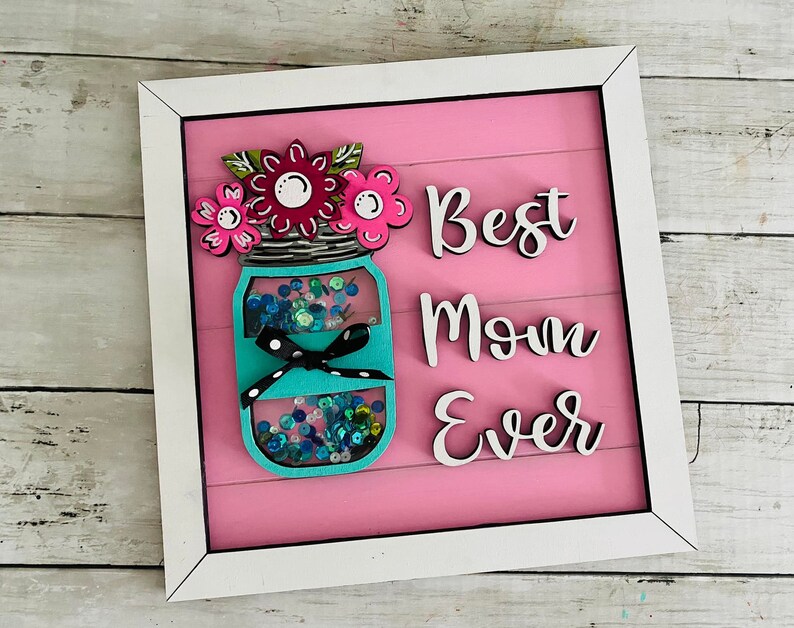 Mother's Day Shaker Frame Mason Jar Flowers Floral Mom SVG Wood ...