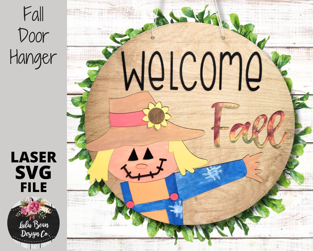 Welcome Fall Scarecrow Round Digital Cut File Laser Wood Cutting SVG ...