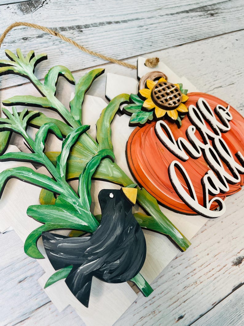 Hello Fall Pumpkin Crow Cornstalk Sign Wood Box DIY Paint Kit SVG ...