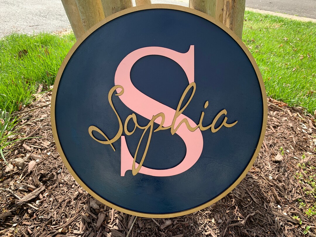 Round Wood Name Sign, NO LETTER LIMIT, up to 24 Round Sign, Nursery ...