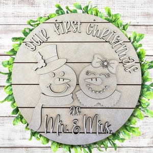 Snowman First Christmas Mr and Mrs Round Sign Cutout Shapes, Door ...