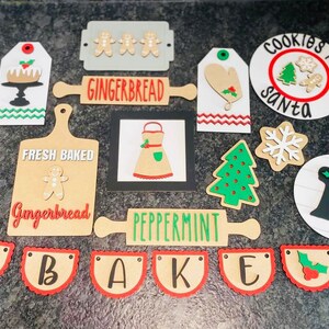 Christmas Cookie Baking Gingerbread Tiered Tray Kit Wood Banner Sign ...