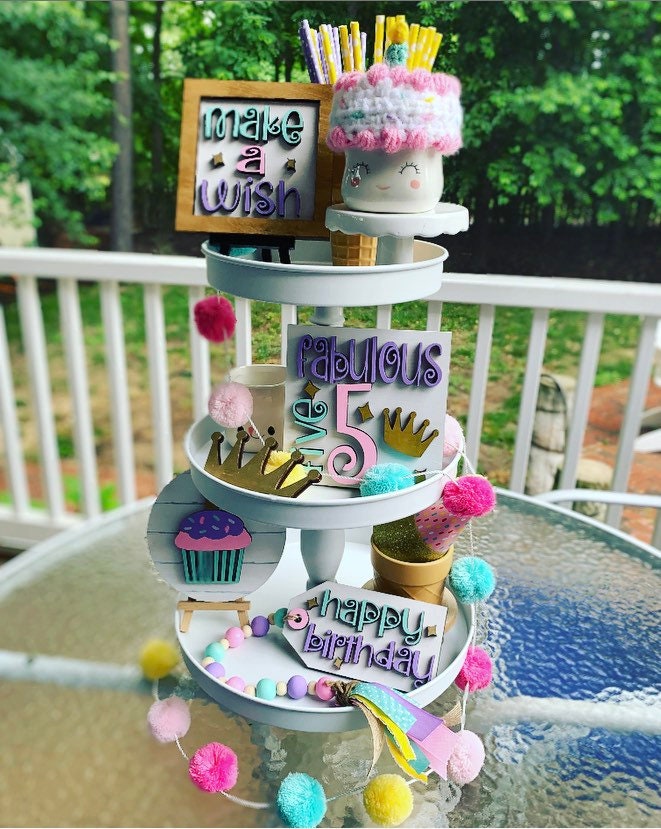 Birthday Tiara Cupcake Wood Shiplap Mini Sign and Tag Tiered Tray Kit ...