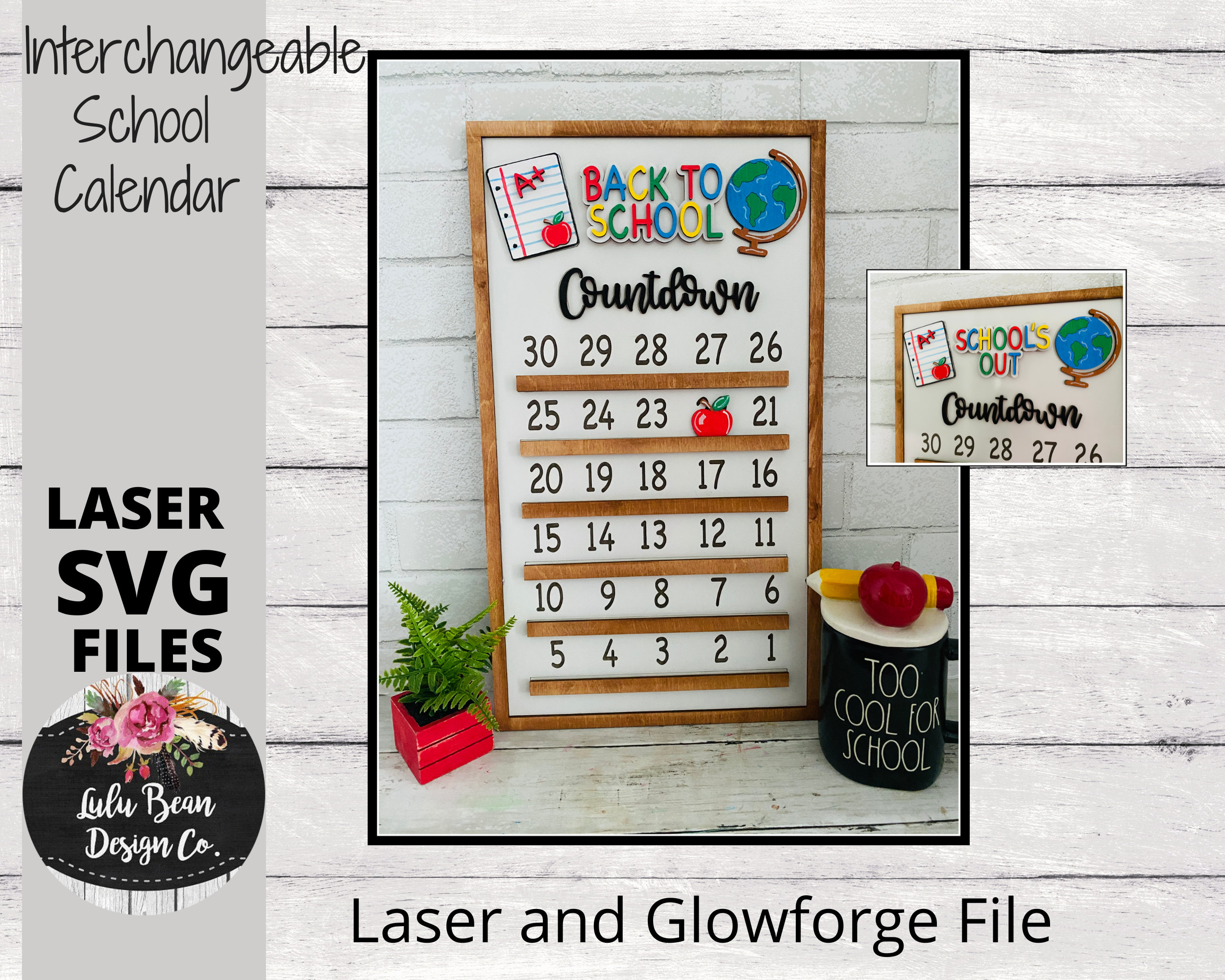 School Countdown Calendar SVG Interchangeable Laser File Wood - Etsy