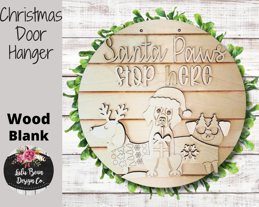 Christmas Santa Paws Stop Here Dog Round Sign Cutout Shapes, Door ...