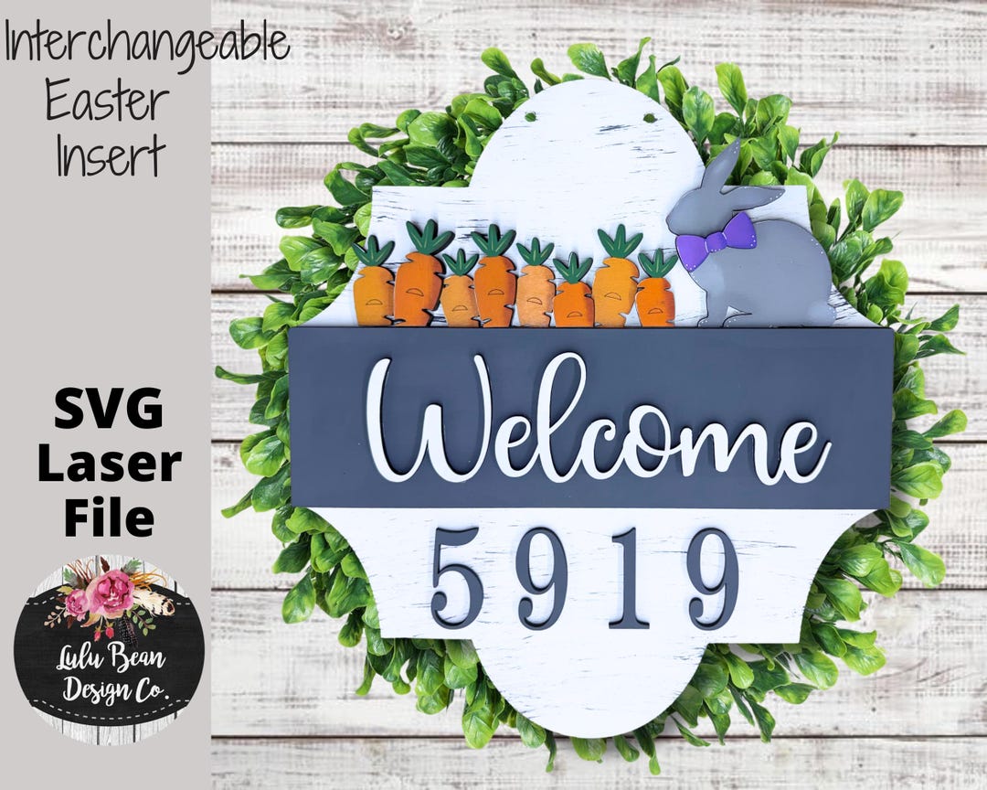 Easter Bunny Carrots Interchangeable Seasonal Door Hanger Insert Welcome Address Numbers Laser ...