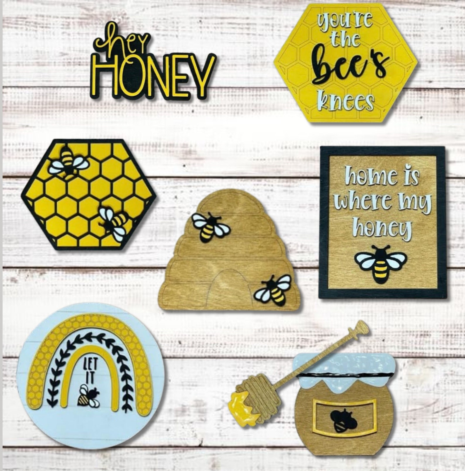 Bee Honeybee Honey Honeycomb Tiered Tray Mini Sign SVG File Kit Laser ...