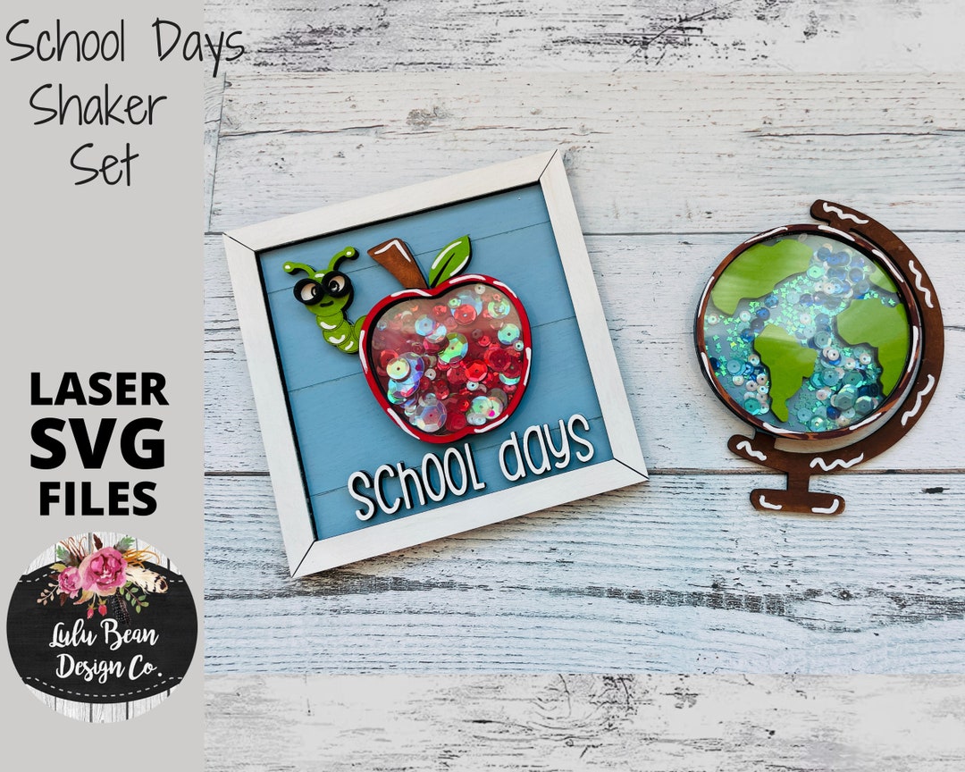 Teacher School Days Shaker Set Frame Shiplap Apple Globe Kit Wood ...