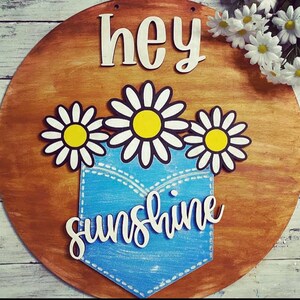 Hey Sunshine Pocket Jeans Round Sign Cutout Shapes, Door Hanger ...