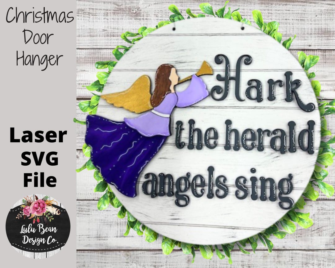 Hark the Herald Angels Sing Christmas Round Door Hanger SVG Laser ...