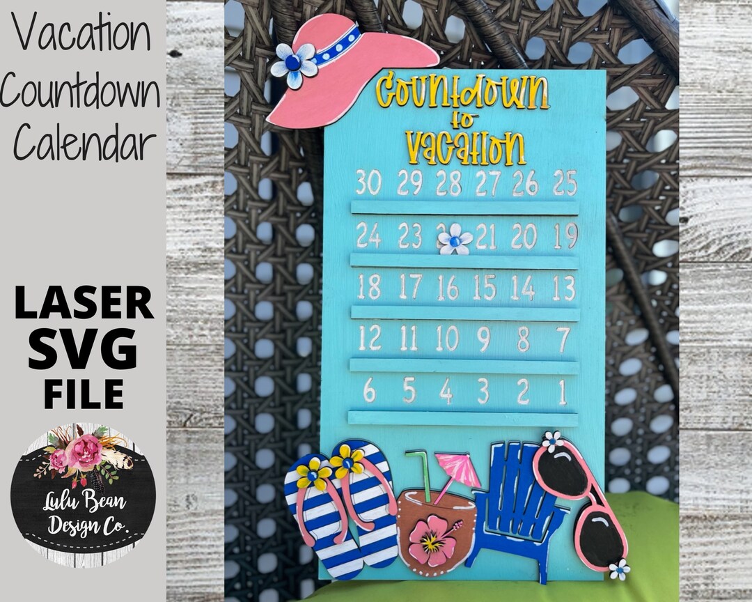 Vacation Countdown Calendar Beach SVG Laser File Wood Digital Cutting ...