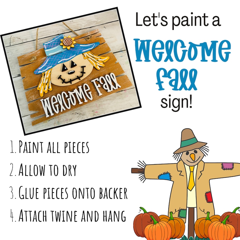 Welcome Fall Scarecrow Sign Box DIY Paint Kit SVG Digital Cut File ...