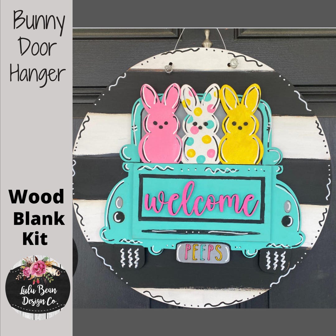 Welcome Bunnies Truck Easter Round Sign Cutout Shapes, Door Hanger ...