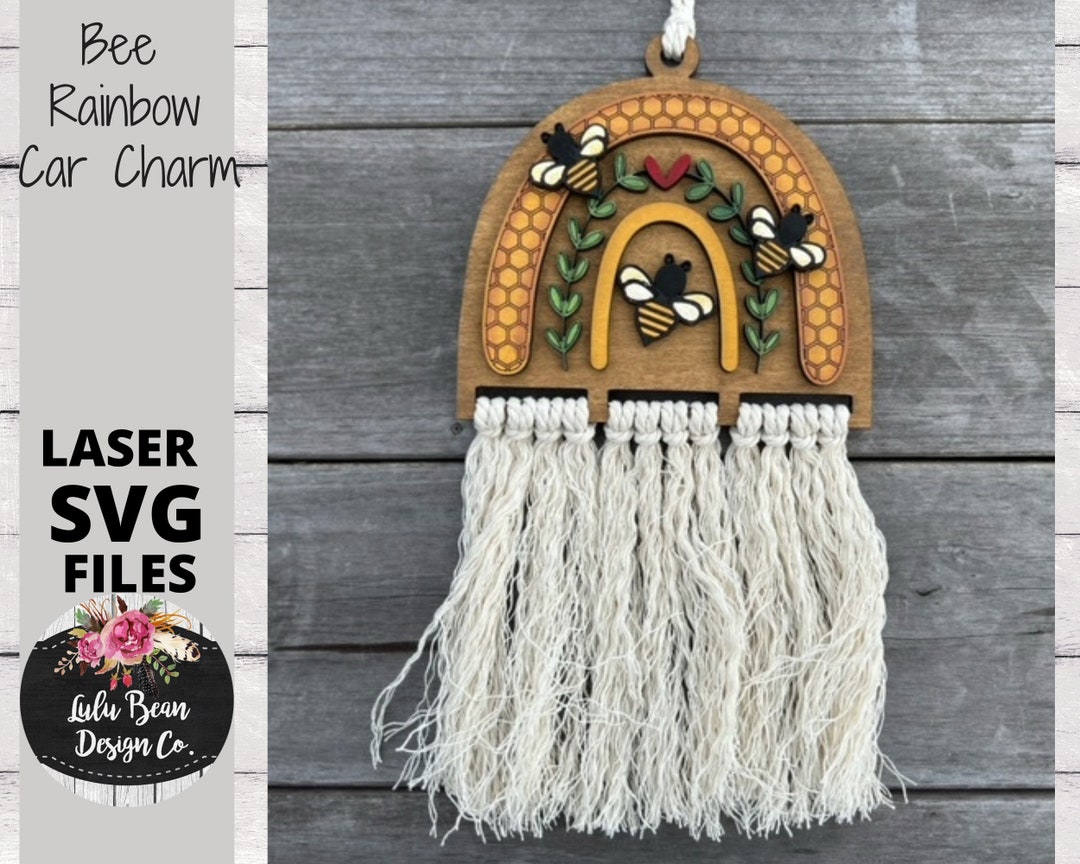 Bee Bees Beehive Rainbow Macrame Car Charm SVG Laser Glowforge File ...