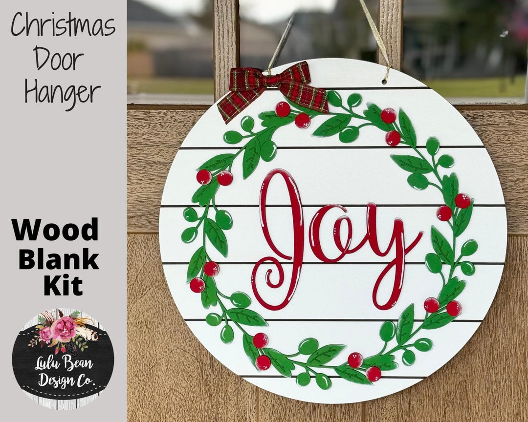 Christmas Wreath Joy Round Sign Cutout Shapes, Door Hanger Unfinished ...