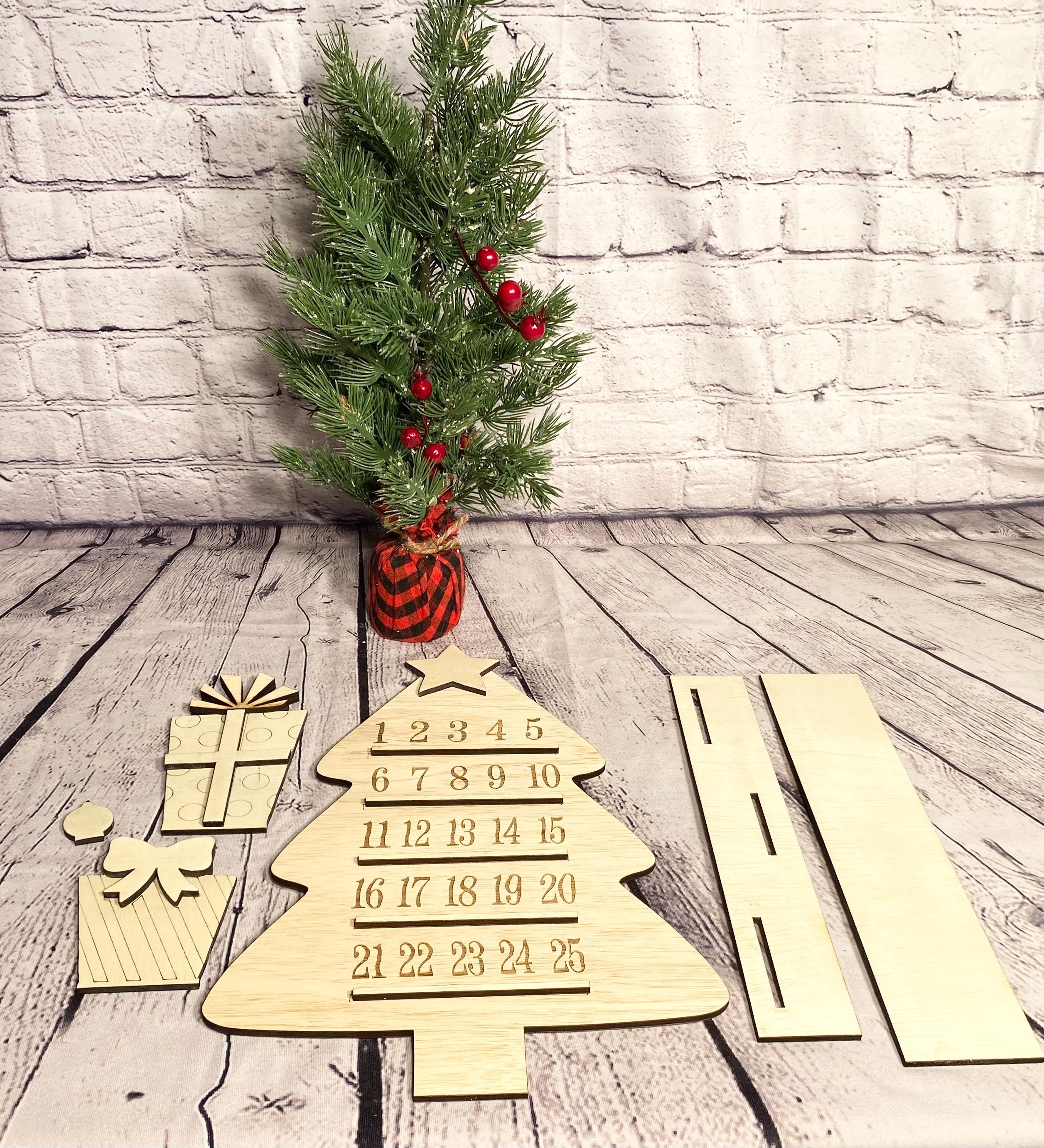 Countdown to Christmas Tree Presents Calendar SVG Laser File Wood ...