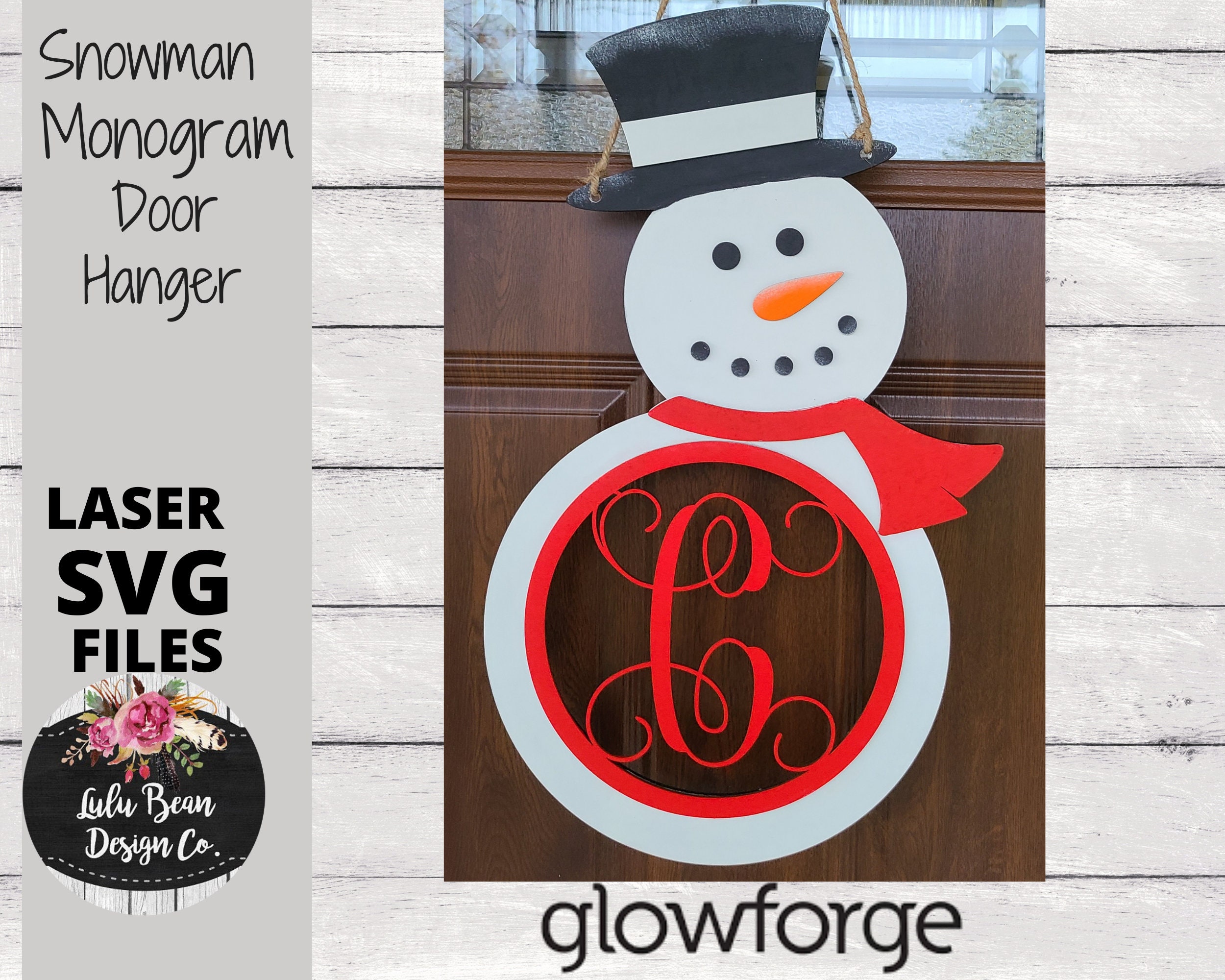 Snowman Monogram Door Hanger SVG Glowforge Digital Cut File - Etsy