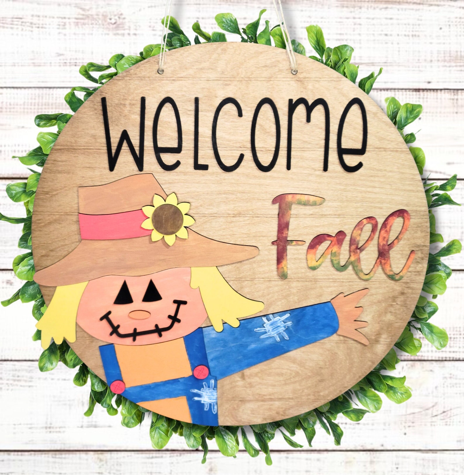 Welcome Fall Scarecrow Round Digital Cut File Laser Wood Cutting SVG ...