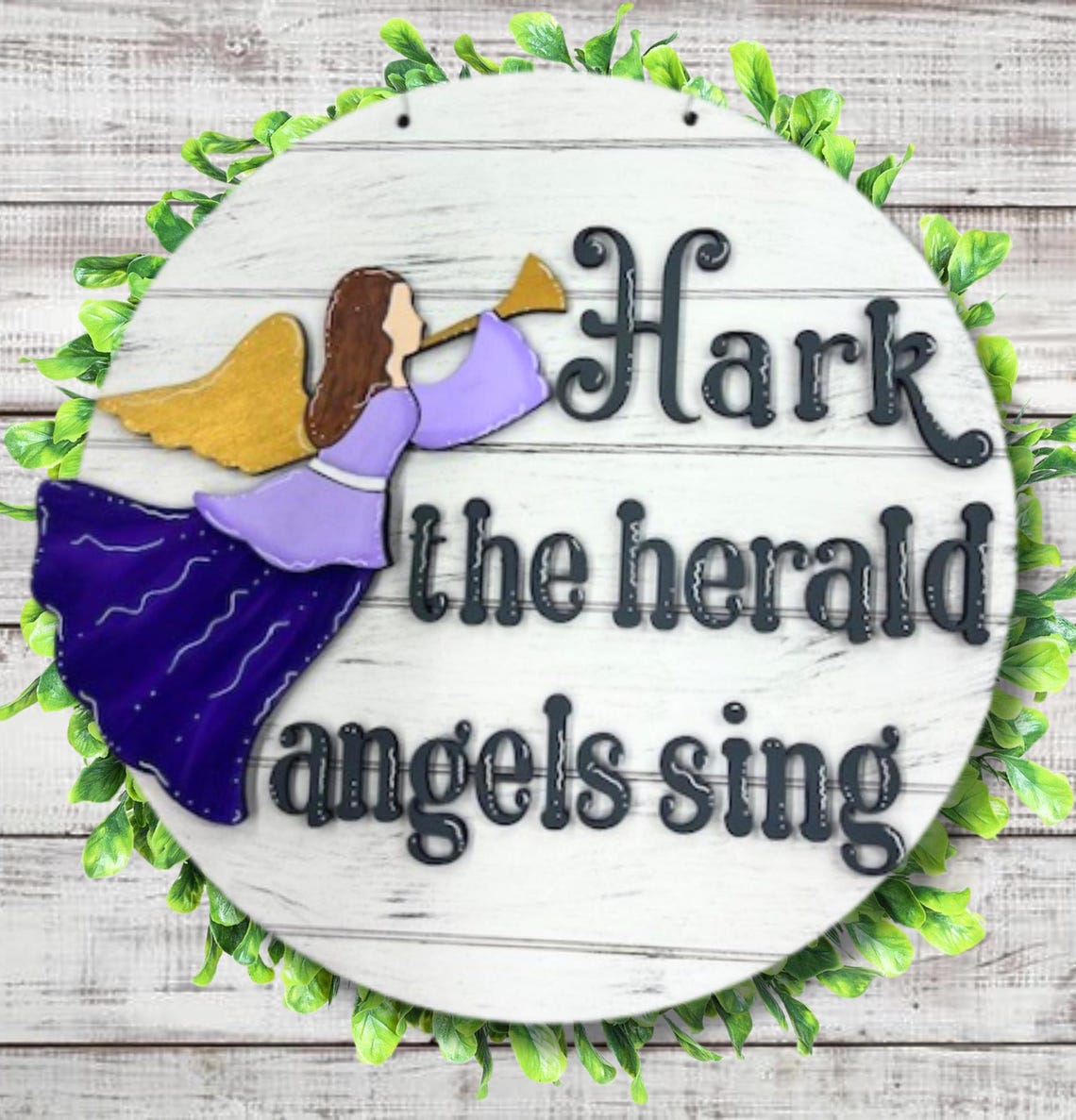 Hark the Herald Angels Sing Christmas Round Sign Cutout Shapes, Door ...