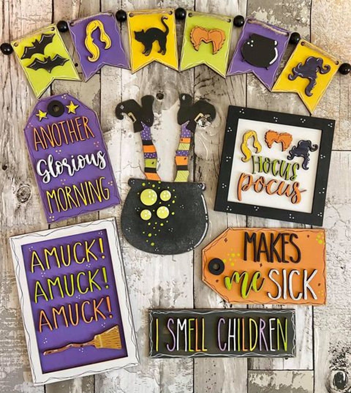 Hocus Pocus Witch Halloween Tiered Tray Kit Wood Tag Sign Round Digital ...