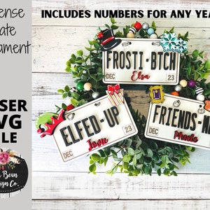 Funny Christmas Ornament SVG File License Plate Elf Frosty Sofa Friend ...