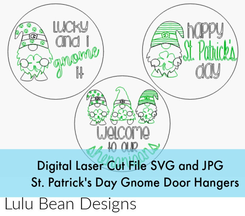 St. Patrick's Day Gnome Round Door Hanger Signs Wood Glowforge Digital ...