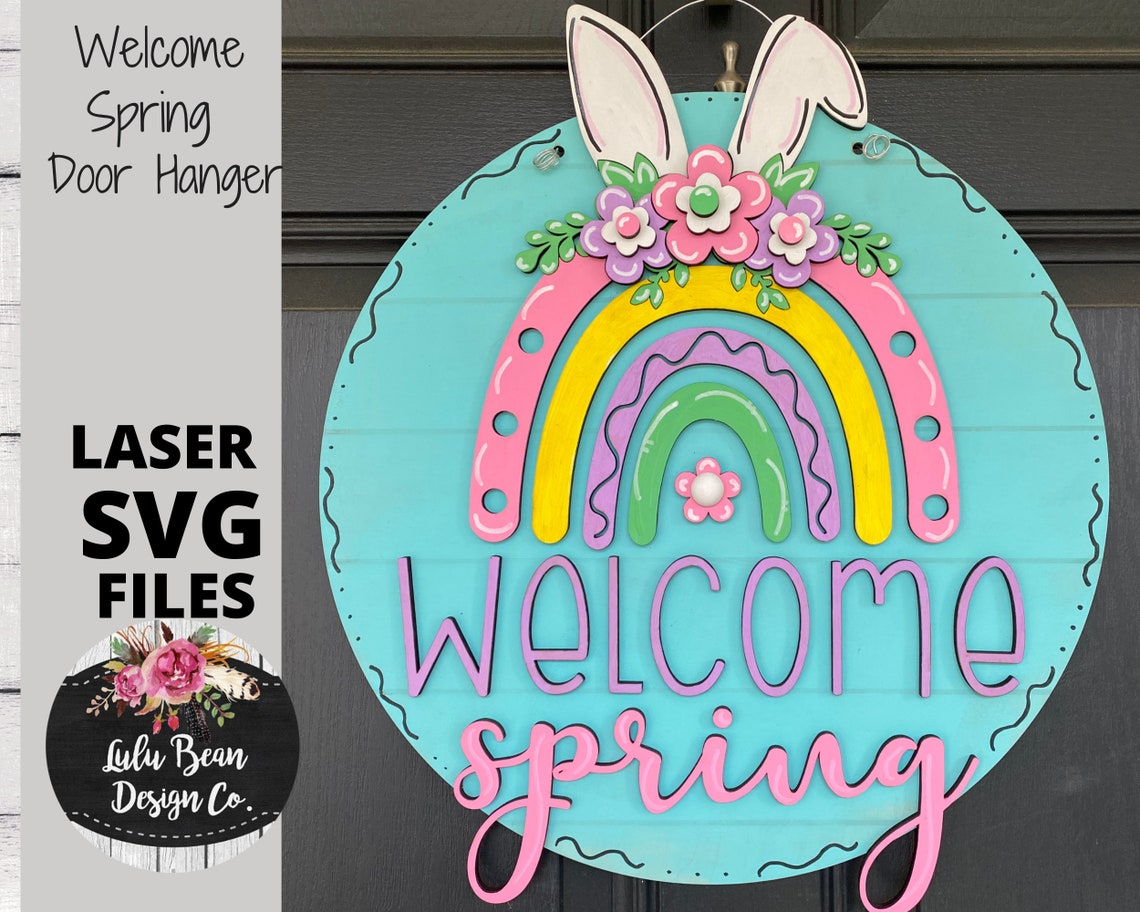 Boho Rainbow Bunny Spring Welcome Door Hanger Split Option - Etsy