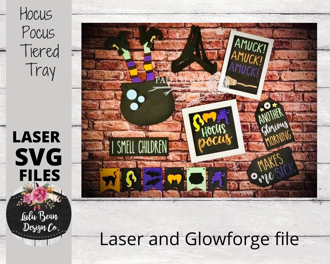 Hocus Pocus Witch Halloween Tiered Tray Kit Wood Tag Sign Round Digital ...