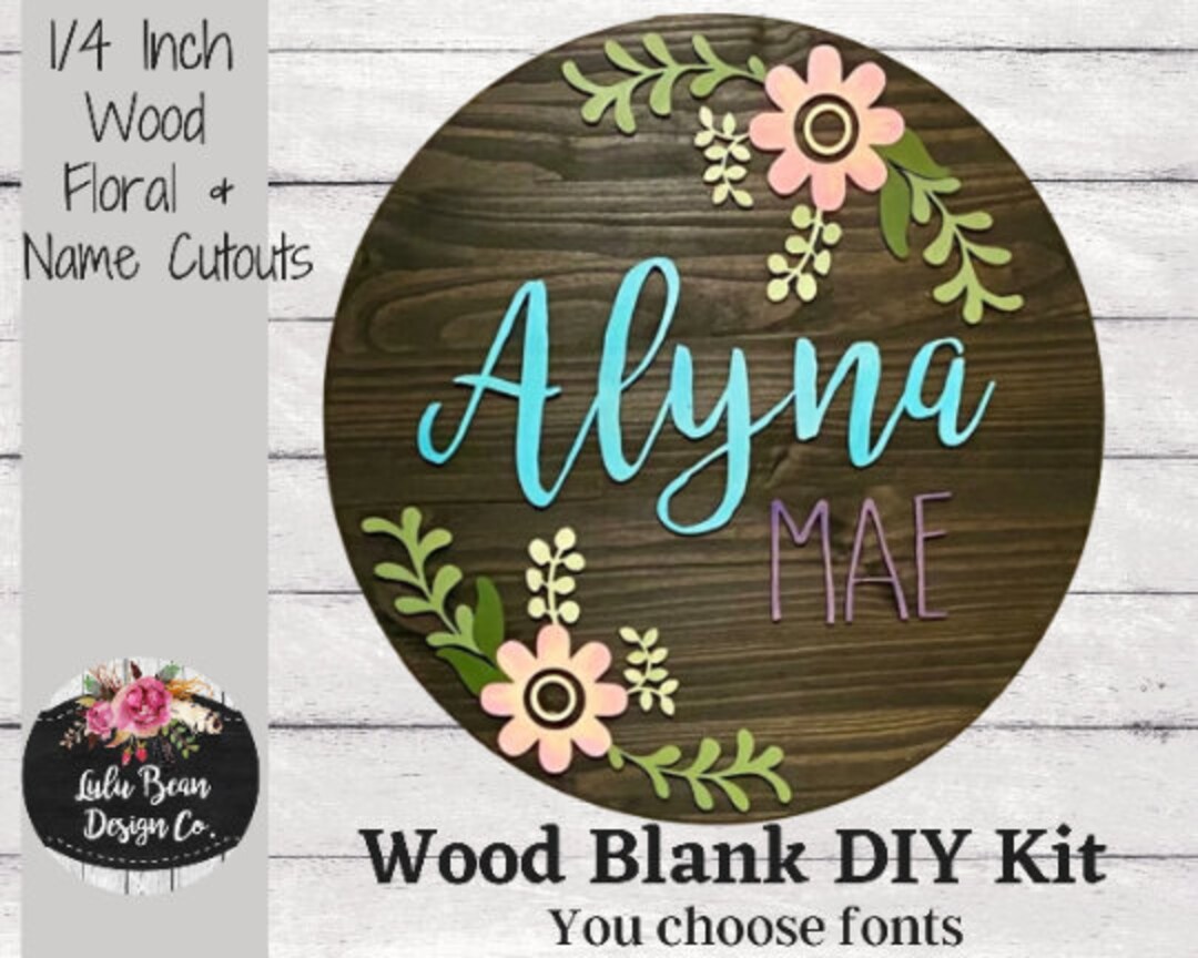 Blank Wood Round Floral Nursery Baby Name Letter Cutouts and Shiplap or ...