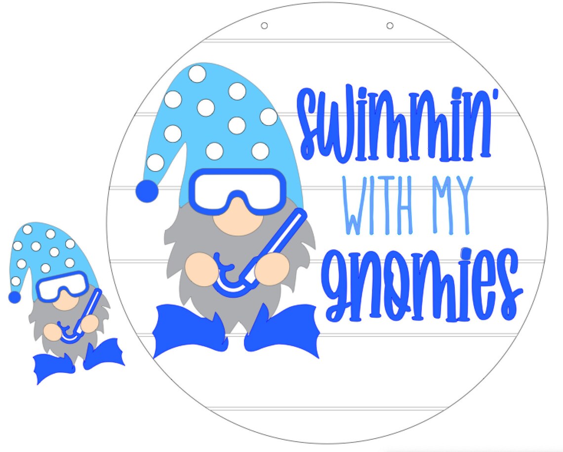 Snorkle Swimming Beach Pool Gnome Door Hanger Sign Digital Cut - Etsy