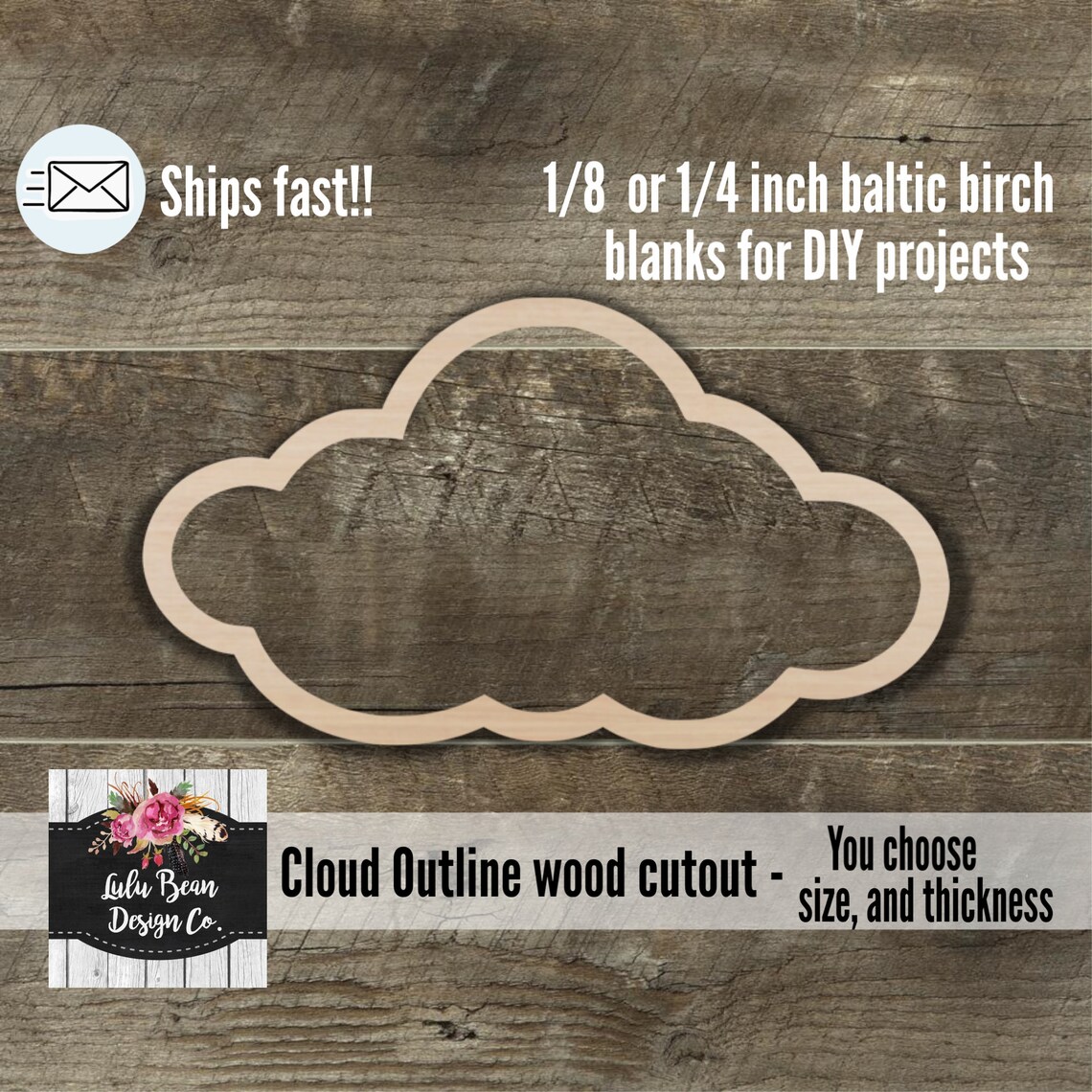 Wood Cloud Outline Shape, Unfinished Wood Laser Cut Shape, DIY Craft ...
