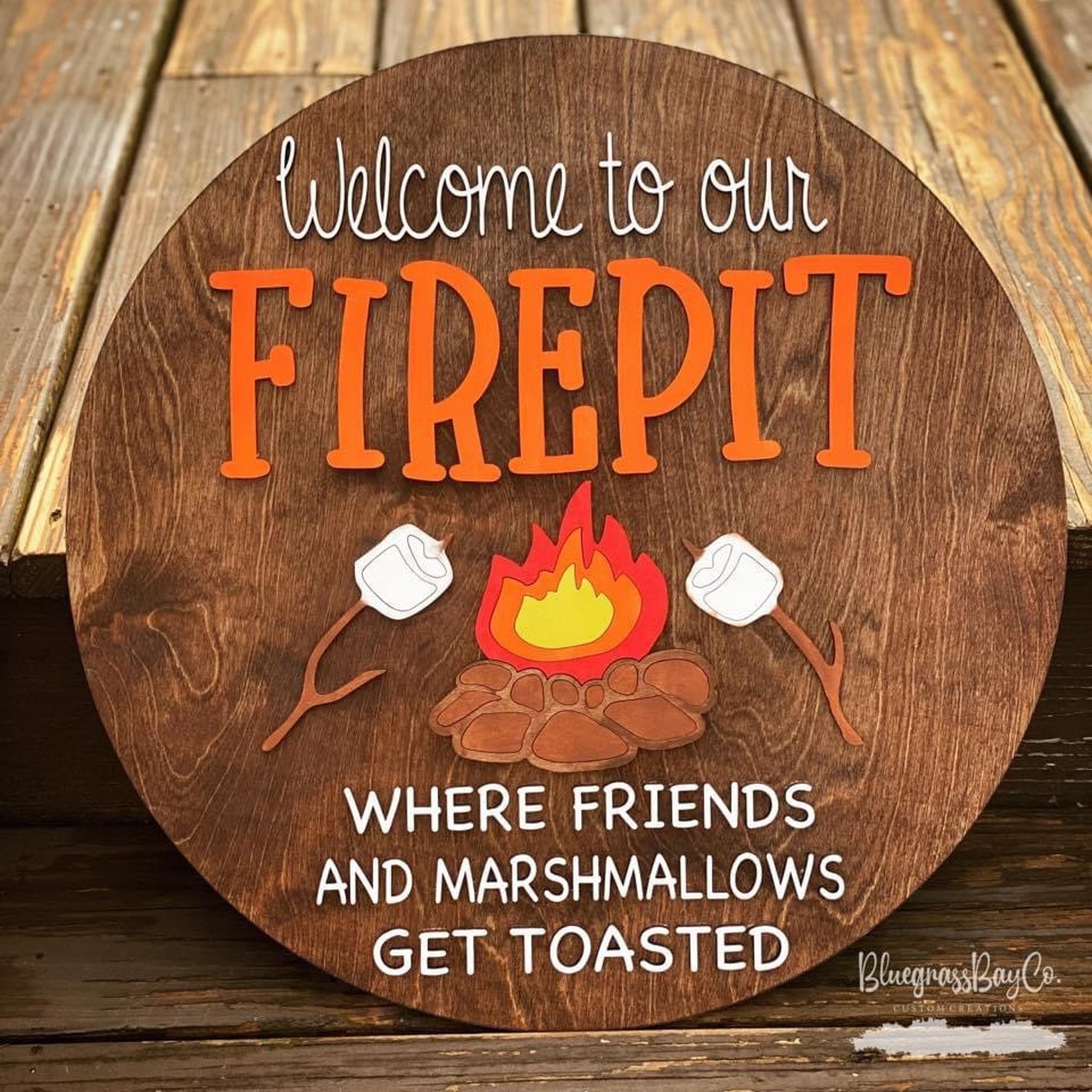 Welcome to Our Fire Pit Sign SVG File Round Wood Glowforge Laser ...