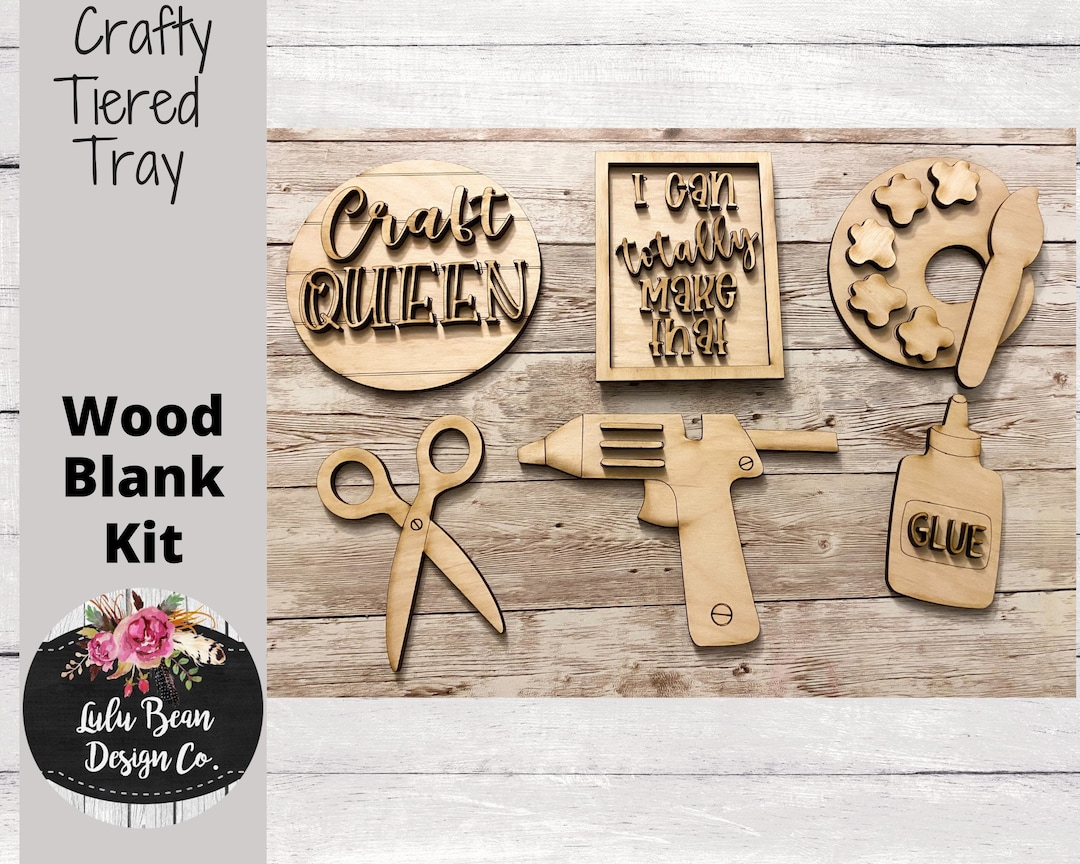 Craft Room Crafty Tiered Tray Blank Kit Cutout Shape, Unfinished Wood ...