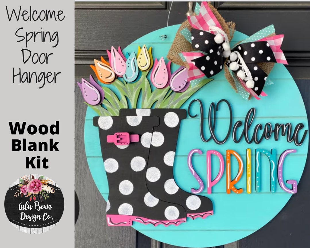 Welcome Spring Boots Tulips Floral Round Sign Cutout Shapes, Door ...