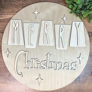 Merry Christmas Retro Vintage Round Sign Cutout Shapes, Door Hanger ...