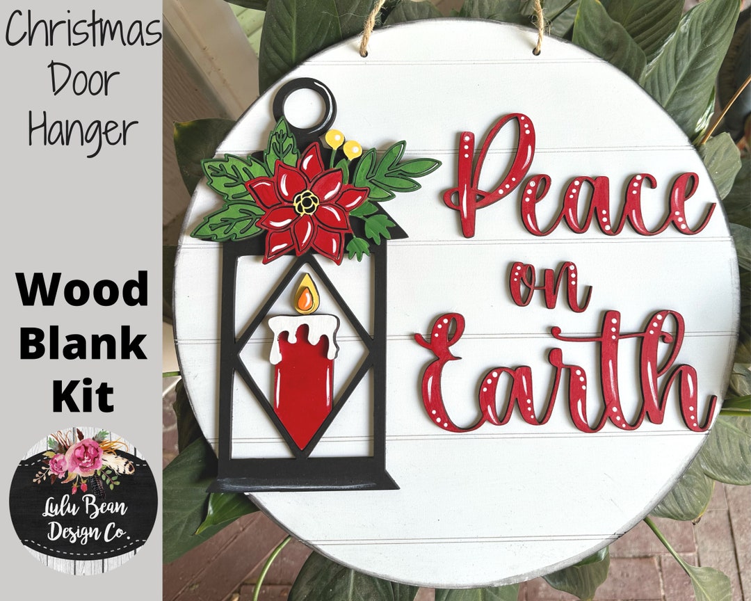 Peace on Earth Christmas Lantern Candle Poinsettia DIY Door Hanger Kit ...