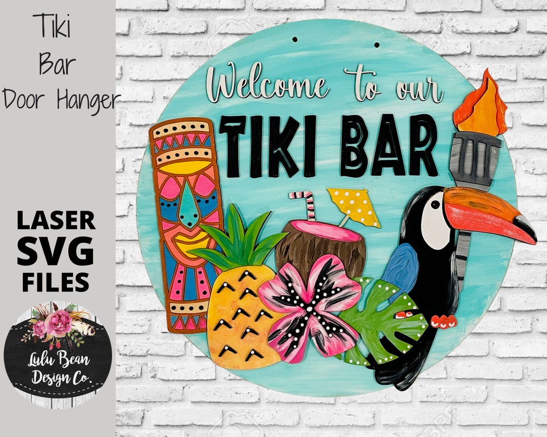 Tiki Bar Tropical Beach Summer SVG File Door Hanger Template Sign ...