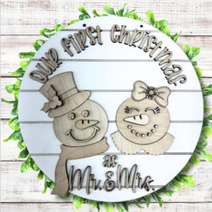 Snowman First Christmas Mr and Mrs Round Sign Cutout Shapes, Door ...